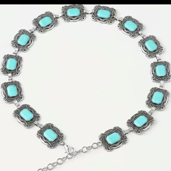 Realizeu Boutique | Accessories | Western Square Turquoise Chain Belt ...